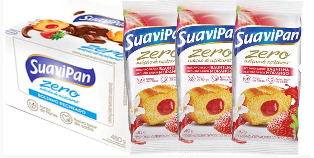 Bolinho Suavipan Zero Baunilha com Morango Display 12x40g | Mano's Doces