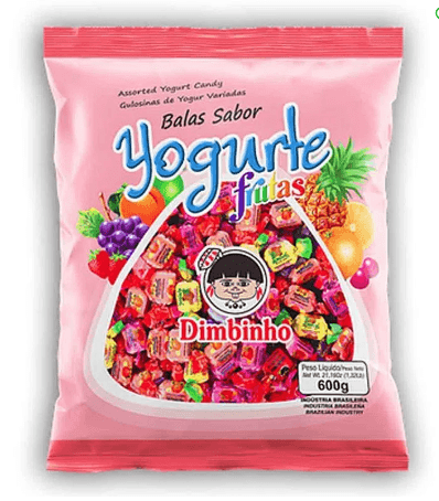 Bala Mastigável sabor yogurte frutas Pacote com 600g - Dimbinho
