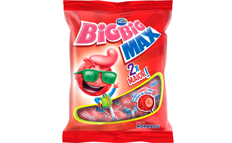 Pirulito Max sabor Morango Pacote com 600g - Big Big