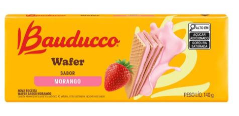 Biscoito Wafer de Morango Pacote 140g Bauducco | Mano's Doces