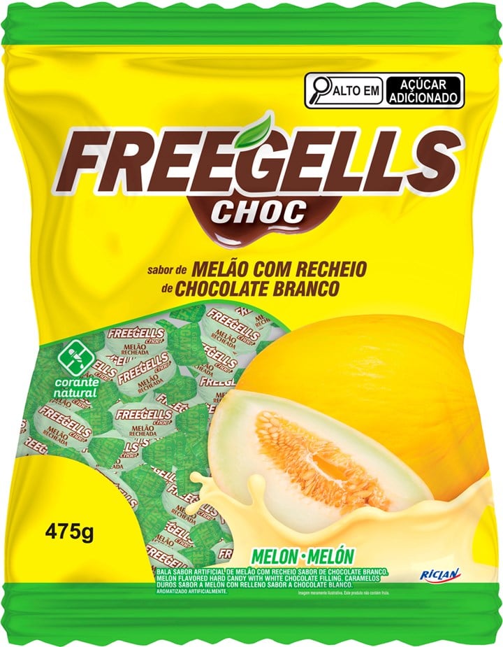 Bala sabor Melão com recheio de chocolate branco pacote com 475g ...